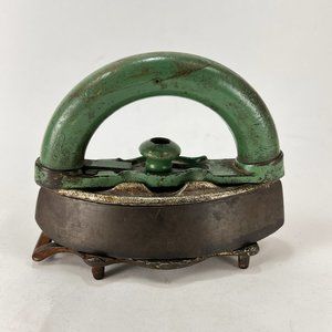 Accents | Antique Flat Sad Iron Resting Stand Trivet Green Wood Handle ...